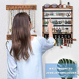 QILICHZ Jewelry Organizer Wall Mounted Wall Jewelry Organizer Set of 3 Wood Hanging Jewelry Organizer Rustic Jewelry Hanger for Jewelry Storage Display Gift (Brown+Black)