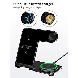 Wireless Charger 3 in 1,Aluminum Alloy Wireless Charging Stand 18W Fast Charging for iPhone 15/14/13/12/11/Pro/Max/XS/XR/X/8, iWatch9/8/7/6/5/4/3/2/SE, Airpods Pro/3/2