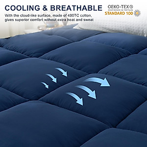 Twin Mattress Topper, Comfort Cooling 3D Snow Down Alternative, Soft Fluffy Top for Back Pain, Thick Mattress Pad with Adjustable Straps, Blue