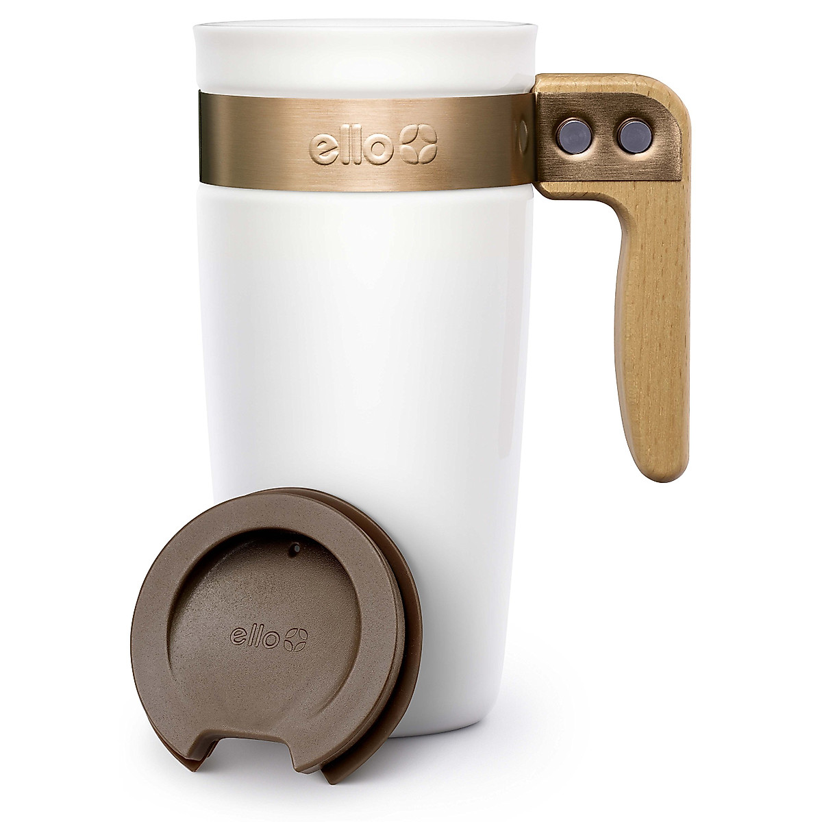 Ello Fulton Ceramic Travel Mug with Slider Lid, 16 oz, White