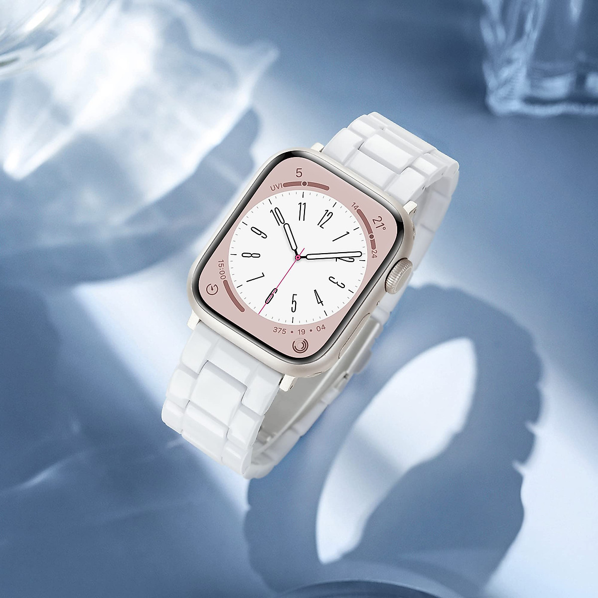 Pleixiu Compatible With Apple Watch Band 38mm 40mm 41mm (42mm-Series 10) Lightweight Resin For iwatch Ultra 2 1 Series 10 Series SE Series 9 8 7 6 5 4 3 2 1 Apple Watch Bands for Women Men (Pure White for Starlight)