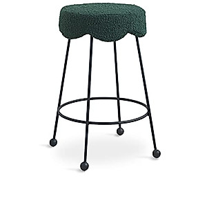 Meridian Furniture 513Green-C Fleur Collection Modern | Contemporary Boucle Fabric Upholstered Counter Stool with Matte Black Metal Legs, 17.5" W x 17.5" D x 26" H, Green
