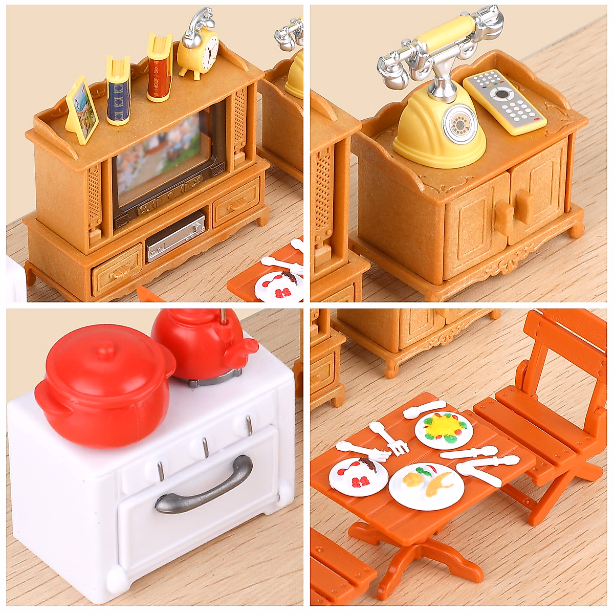 26pcs Miniature Dollhouse Furniture, 1:12 Doll House Furniture Table Chair TV Cabinet Set, Kitchen Pretend Play Toys with Cooktop Kettle, Mini Dollhouse Accessories for Birthday Christmas Party Gift