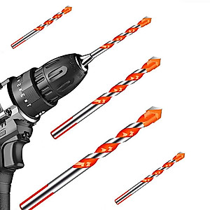 5Pcs Drill Bit Set (6/6/8/10/12mm) Carbide Alloy Multifunctional Drill Bit Set for Tile,Concrete, Brick, Glass, Plastic and Wood