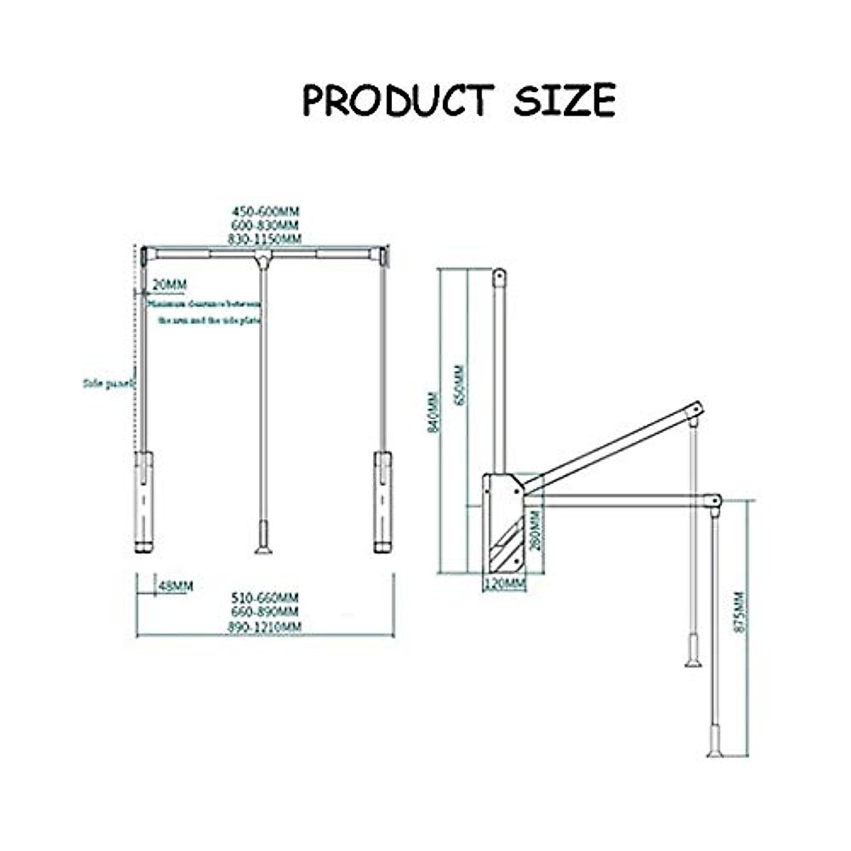 Drop-Down Wardrobe Hanging Rails, Automatic Rebound Width Adjustable, Large Retractable Wardrobe Hangers, Light Storage System with Aluminum Poles, Space Saving, Load 30KG (Size : 450-600mm