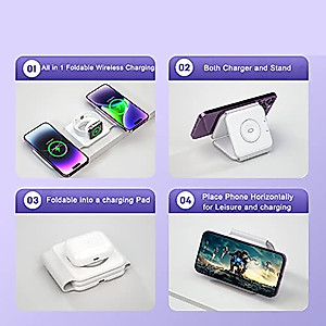 3 in 1 Magnetic Foldable Wireless Charger,3 in 1 Charging Station for Multiple Apple Devices-Travel Charging Pad Dock,for iPhone14/Pro/Max/Plus/13/12 AirPods 3/2/Pro,iWatch(Adapter not Included)
