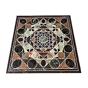 Pietra Dura Black Marble Inlay Side Dining Table Top Mosaic Design Hallway Furniture Decor