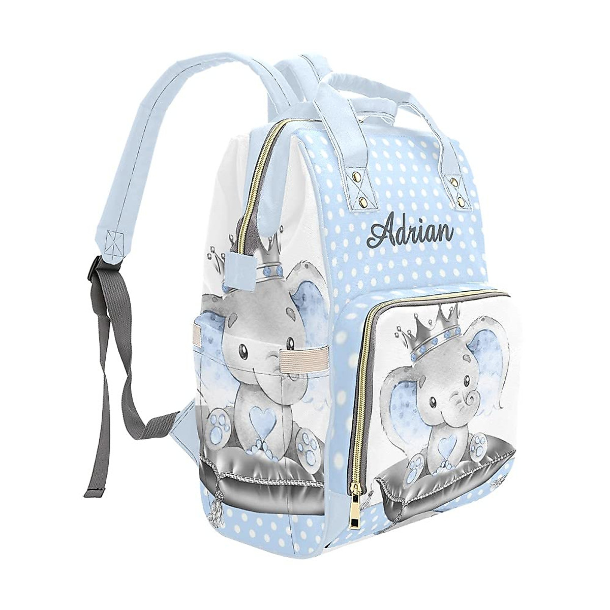 XOZOTY Personalized Elephant Diaper Bag Backpack with Name Custom Nursing Baby Bags Shoulders Travel Bag Daypack