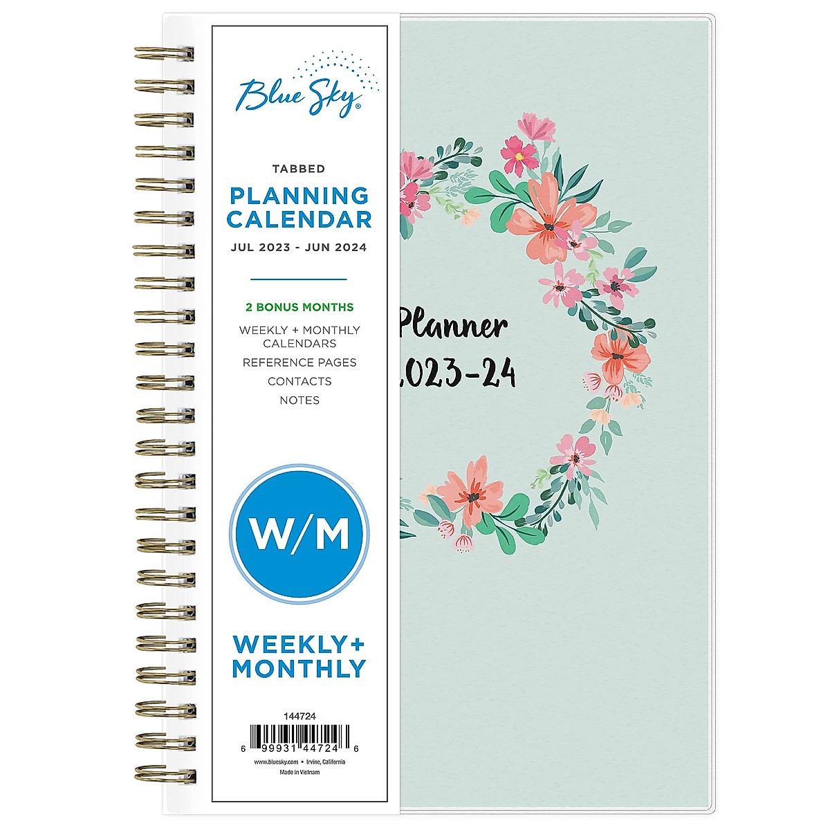 Blue Sky 2023-2024 Academic Year Weekly and Monthly Planner, 5" x 8", Frosted Flexible Cover, Wirebound, Laurel (144724)