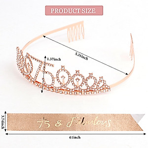 CIEHER 75th Birthday Gift Set - Crown, Sash, Pearl Pin, Decorations and Party Supplies for Women's Fabulous 75th Celebration