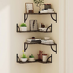 MOLYHOM Wood Floating Corner Shelves, Wall Shelves for Bedroom, 4 Sets of Wall Mounted Shelf…