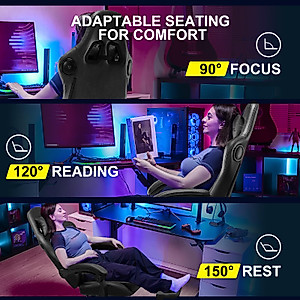 GTPLAYER Chair Computer Gaming Chair (Leather, Grey)