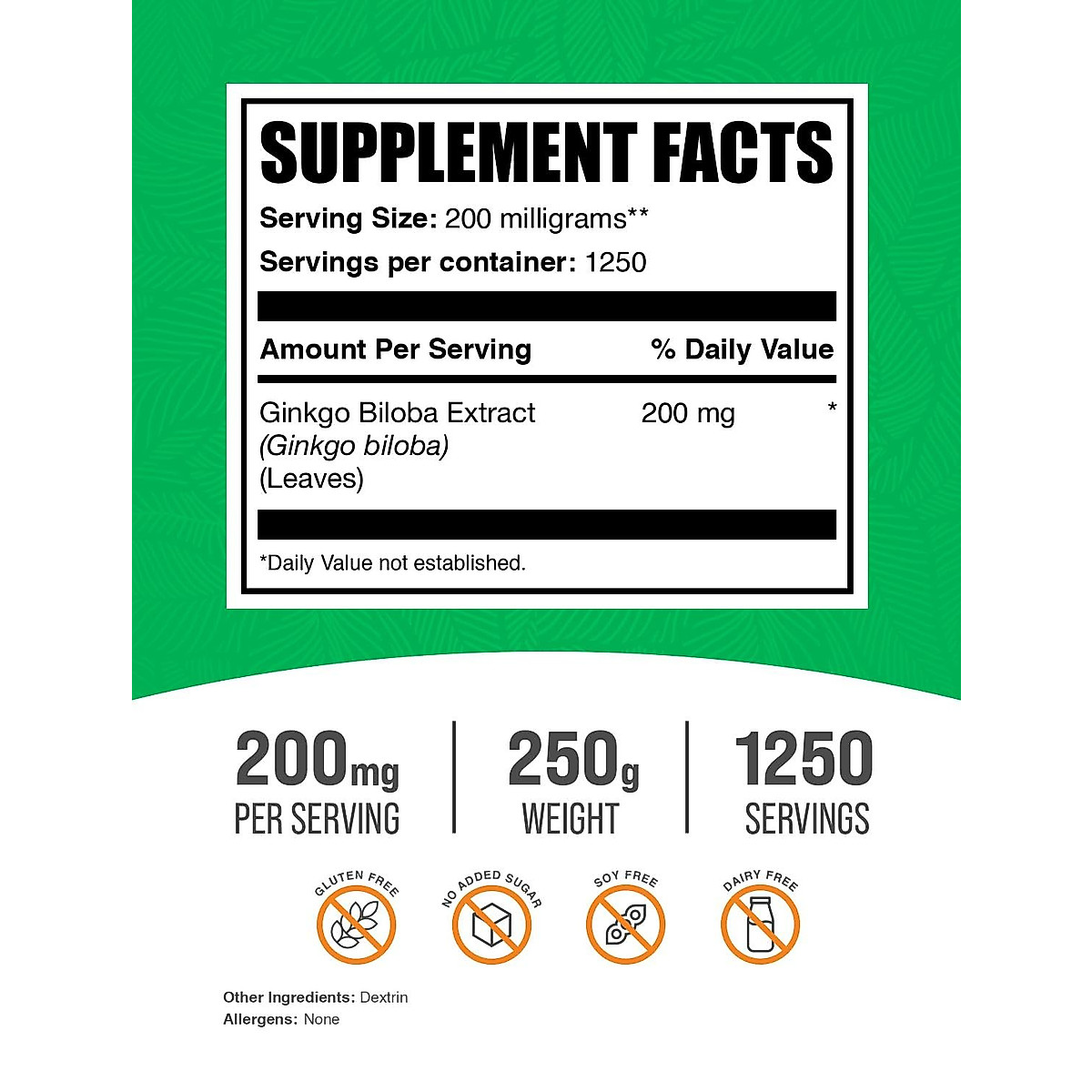 BulkSupplements.com Ginkgo Biloba Extract Powder - Ginkgo Biloba Supplements, Ginkgo Biloba 120mg - Ginkgo Biloba Powder, Ginkgo Leaf Powder - Gluten Free, 120mg per Serving, 250g (8.8 oz)