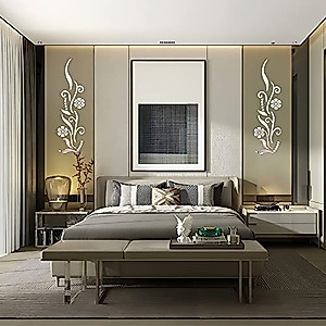 3D Flower Mirror Wall Sticker for Bedroom Living Room Sofa Backdrop Tv Wall Background, 3D Removable Acrylic Wall Decor Decal Sticker for Home Decoration (Silver)