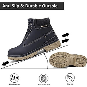 Eagsouni Snow Boots Womens Mens Winter Flat Ankle Booties Warm Fur Lined Fashion Combat Leather Shoes Casual Sneakers Work Walking Hiking Lace Up Outdoor