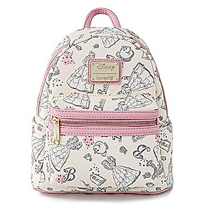 Loungefly Disney Beauty and the Beast Belle All Over Print Womens Double Strap Shoulder Bag Purse