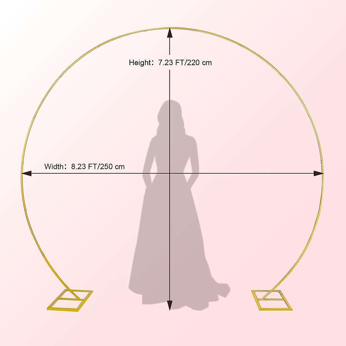 Fikowo Metal Balloon Arch, Round Arch Backdrop Stand 8 FT(2.5M) Large Golden Circle Arch Frame with Base for Birthday, Wedding, Party, and Baby Shower Photo Background Decorations (Gold)