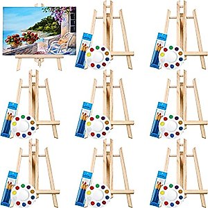 Teling 96 Pcs Acrylic Painting Set with Easels, 8 Wood Easels, 80 Brushes with Nylon Brush Head, 8 Plastic Palettes Painting Supplies Kit for Adults Kid Artist Party Art, 7.5 x 11.8 in Easel, No Paint