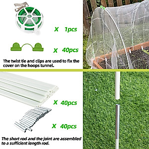 Greenhouse Hoops, CJGQ Garden Hoops for Raised Beds, Garden Grow Tunnel Up to 8 Set of 7Ft Long Rust-Free Garden Hoop for Row Cover Plant Cover, 40Pcs Plant Support Growing Frame for Netting