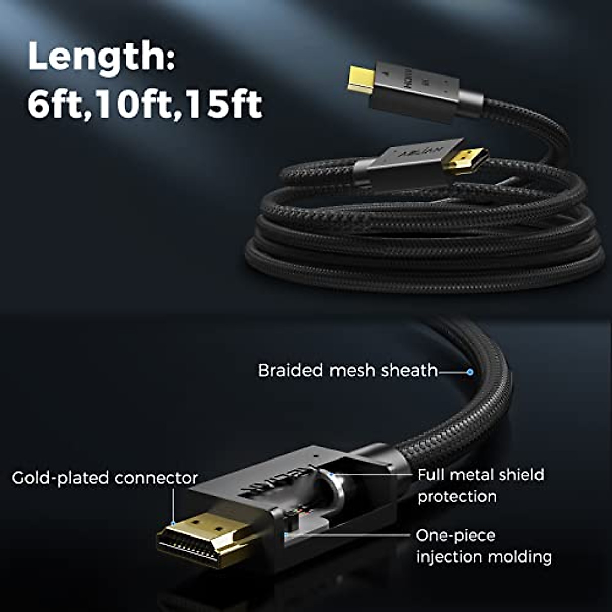 8K HDMI Cables 15 ft, Ultra high Speed HDMI 2.1 Cable 48Gbps 4K120Hz 8K60 144Hz eARC HDR10, HDCP 2.2& 2.3 3D, Compatible with Apple TV 4K Roku HDTV Blu-ray PS5/4 Xbox X RTX3090