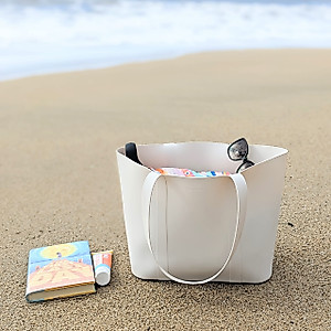 Bellwood Silicone Tote Shoulder Bag for Shopping Grocery Beach Pool Camping, Minimalism Standable Waterproof Washable, White