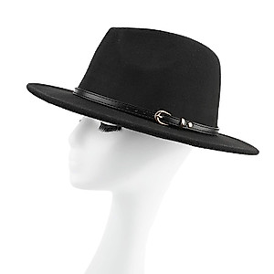 Melesh Wide Brim Unisex Classic Belt Buckle Fedora Hat (b Black)