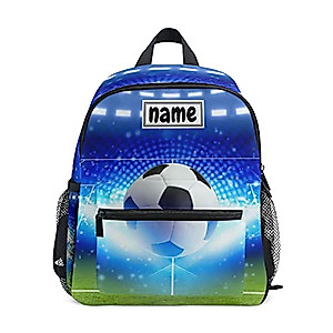 Glaphy Custom Kid's Name Backpack, Sports Soccer Ball Blue Lightning Toddler Backpack for Daycare Travel, Personalized Name Preschool Bookbags for Boys Girls