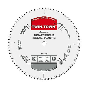 TWIN-TOWN 10-Inch 80 Tooth TCG Aluminum and Non-Ferrous Metal Saw Blade with 5/8-Inch Arbor