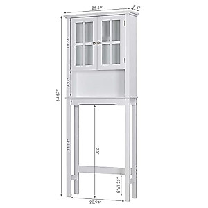 Spirich Bathroom Storage Cabinet Over Toilet, Over Toilet Storage Shelf Cabinet with Windowpane Glass Doors, Free Standing Space Saver Cabinet, White