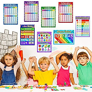 Educational Math Posters for Toddlers Kids with Glue Point Dot for Elementary Middle School Classroom, Teach Multiplication Division Addition Subtraction Fractions and More (Various Style,8 Pieces)