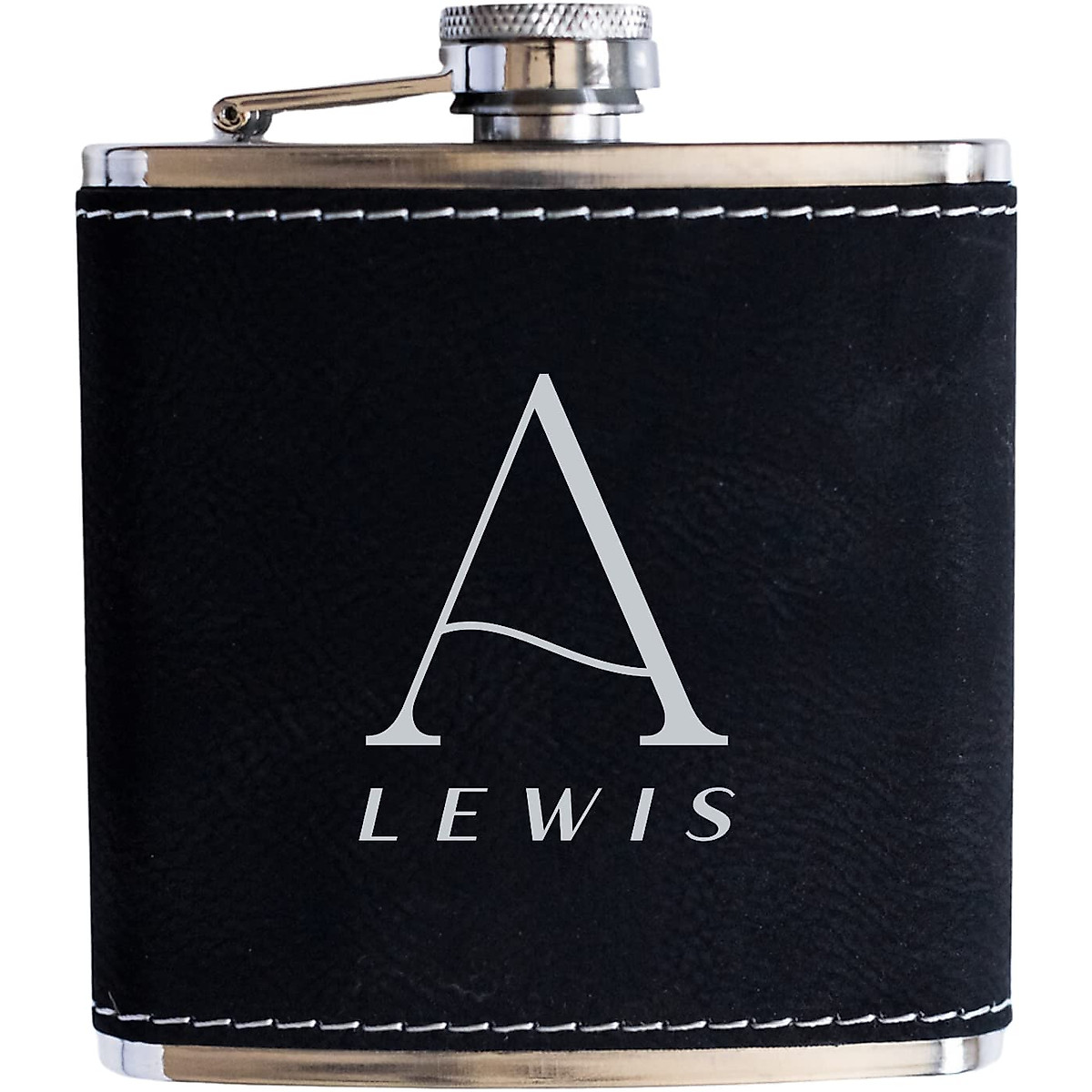Personalized Flask For Wedding Gift. Customized Flask Gift Set. Engraved Leatherette Flask With Optional Gift Box For Groomsmen Gifts. Engraved Flask (Black & Silver)