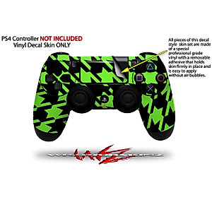 WraptorSkinz Skin Compatible with Sony PS4 Dualshock Controller PlayStation 4 Original Slim and Pro Houndstooth Neon Lime Green on Black (Controller NOT Included)