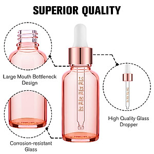 PrettyCare 4 Pack 1oz Eye Dropper Bottle Rose for Essential Oils with Measured Pipettes, 30ml Glass Bottles with Eye Droppers Tincture Bottles, Leak Proof Travel Bottles