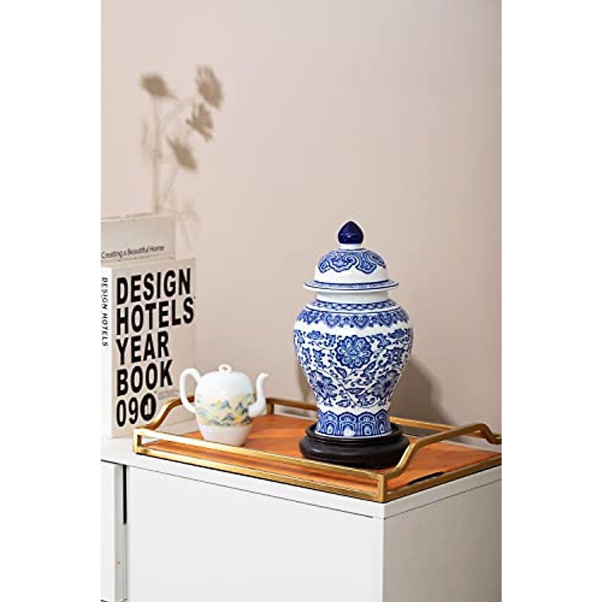 GaLouRo Blue and White Ginger Jars for Home Décor,Small Chinoiserie Porcelain, Good Ideal for Room, Office Decoration,9.8" H