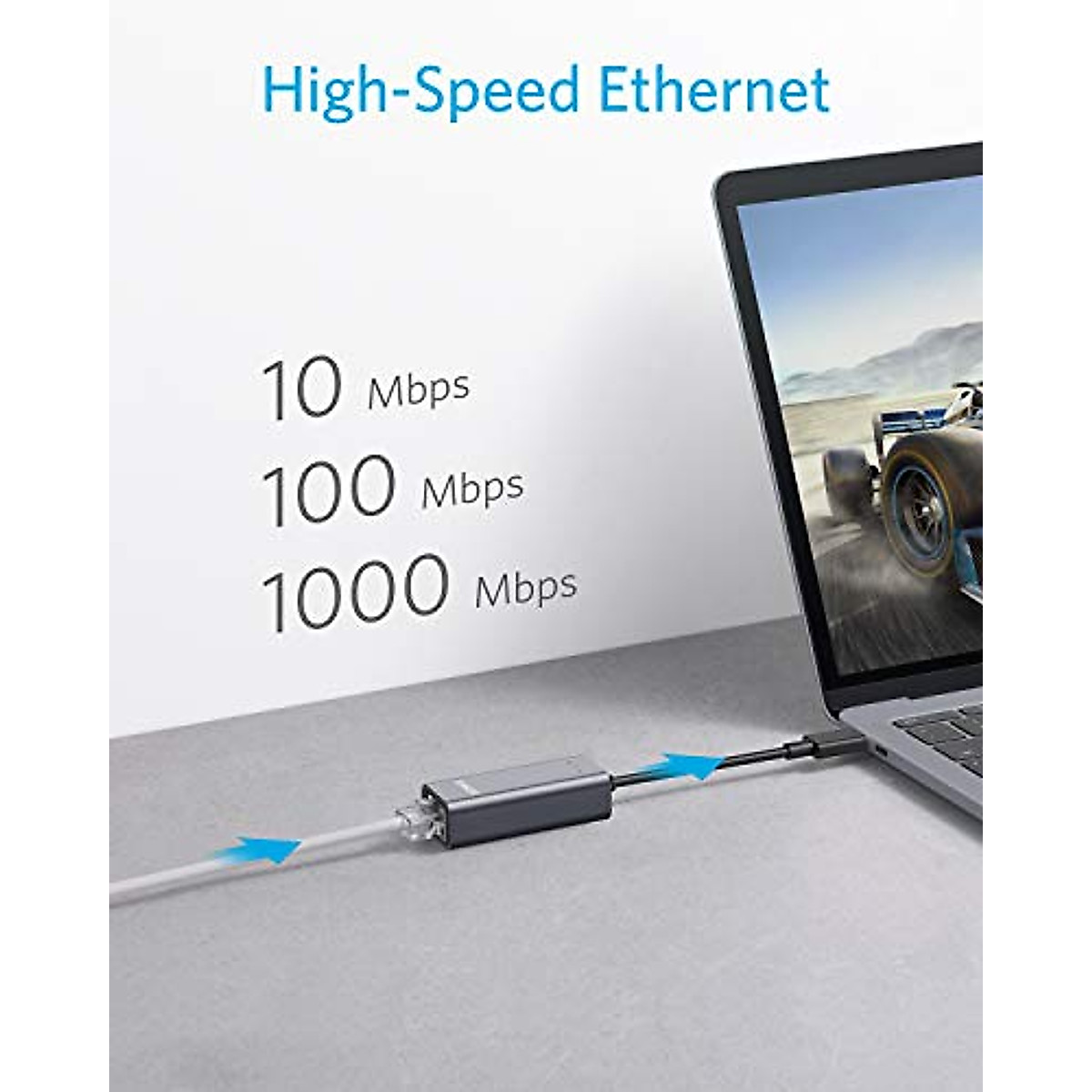 Anker USB C to Ethernet Adapter, Portable 1-Gigabit Network Hub, 10/100/1000 Mbps, for MacBook Pro, iPad Pro 2019/2018, ChromeBook, XPS, Galaxy S9/S8, and More