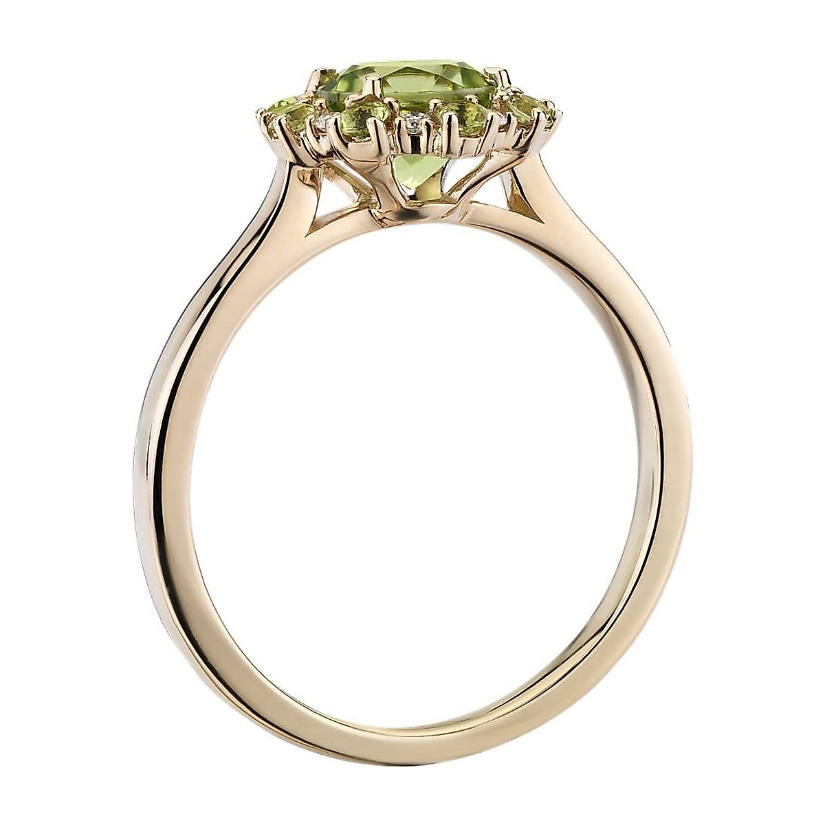Jewelrygift Plated Crown Style Halo Ring Natural Peridot Faceted Gtone Beautiful Western Design Engagement Jewelry Ring US Size:8.5