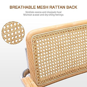 Zesthouse Rattan Dining Chairs with Arms, Mid-Century Modern Dining Chairs Set of 2, Accent Chairs with Metal Chrome Legs and Armrest, Velvet Upholstered Cane Armchairs for Living Room, Kitchen,Green