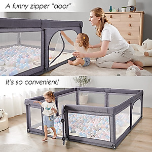 Baby Playpen,Large Playpen for Babies and Toddlers,Baby Play Pen Play Yard with Door,Baby Gate Playpen,Baby Fence Play Area(Grey)