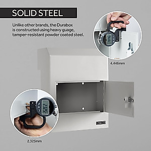 Durabox Through-The-Door Drop Box Deposit Safe 12 x 6 x 15 - Heavy Duty Steel Mailbox with Lock for Receiving Mail, Checks, Letters, Cash and More for Home, Office and Commercial Use (D500) (Gray)