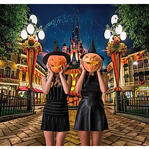 DHXXSC 10X10FT Halloween Pumpkin Backdrop Night Street Backdrop Travel Happy Halloween Party Vinyl Banner Birthday Party Decoration Background DH-122