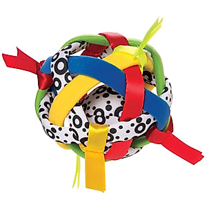 Manhattan Toy Bababall Tactile Sensory Multicolored Fabric Covered Rattle with Satin Ribbons