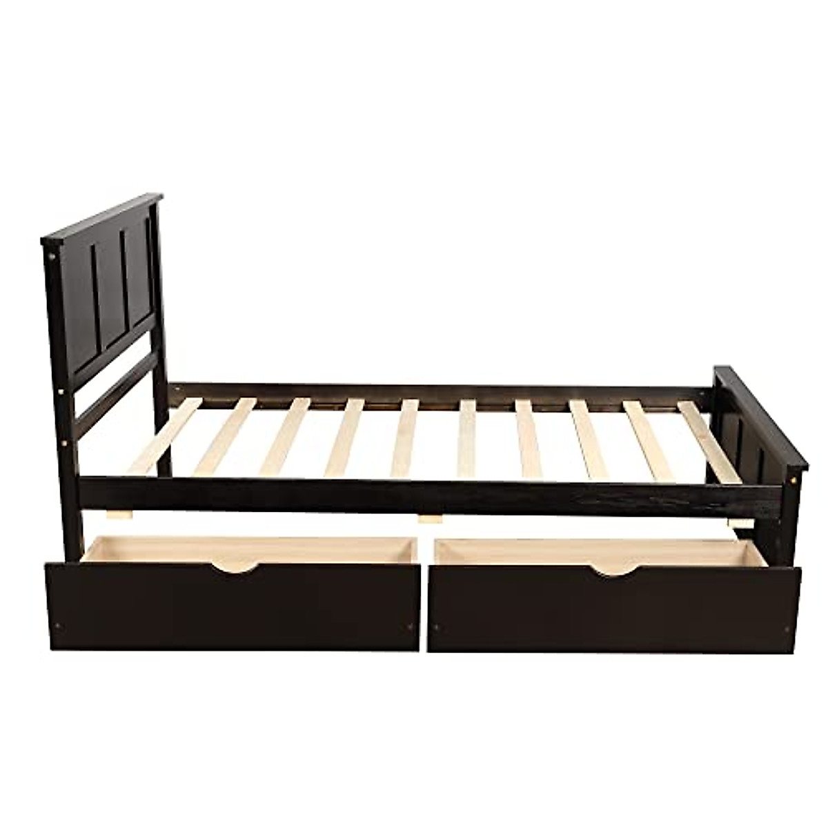 Twin Size Platform Bed with 2 Storage Drawers, Upholstered Wooden Bed Frame with Headboard, Wood Slats Support for Boys/Girls/Adult, No Box Spring Need, Gray (Espresso)
