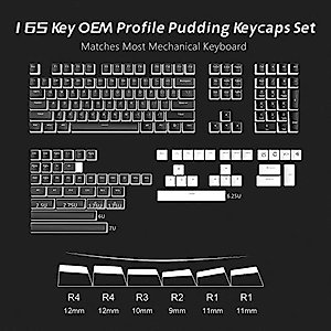XVX Pudding Keycaps,141+24 Custom Keys Set, OEM Profile, Universal Compatiability for 100%, 75%, 65%, 60% Keyboard (Black)
