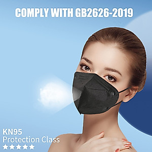 FENFEN KN95 Face Masks for Adults - KN95 Mask Disposable with 5-Layer Protection, 3D Safety Breathable Dust Face Mask for Women Men - Individually Wrapped - 50 Pack (Black, White, Light Blue)