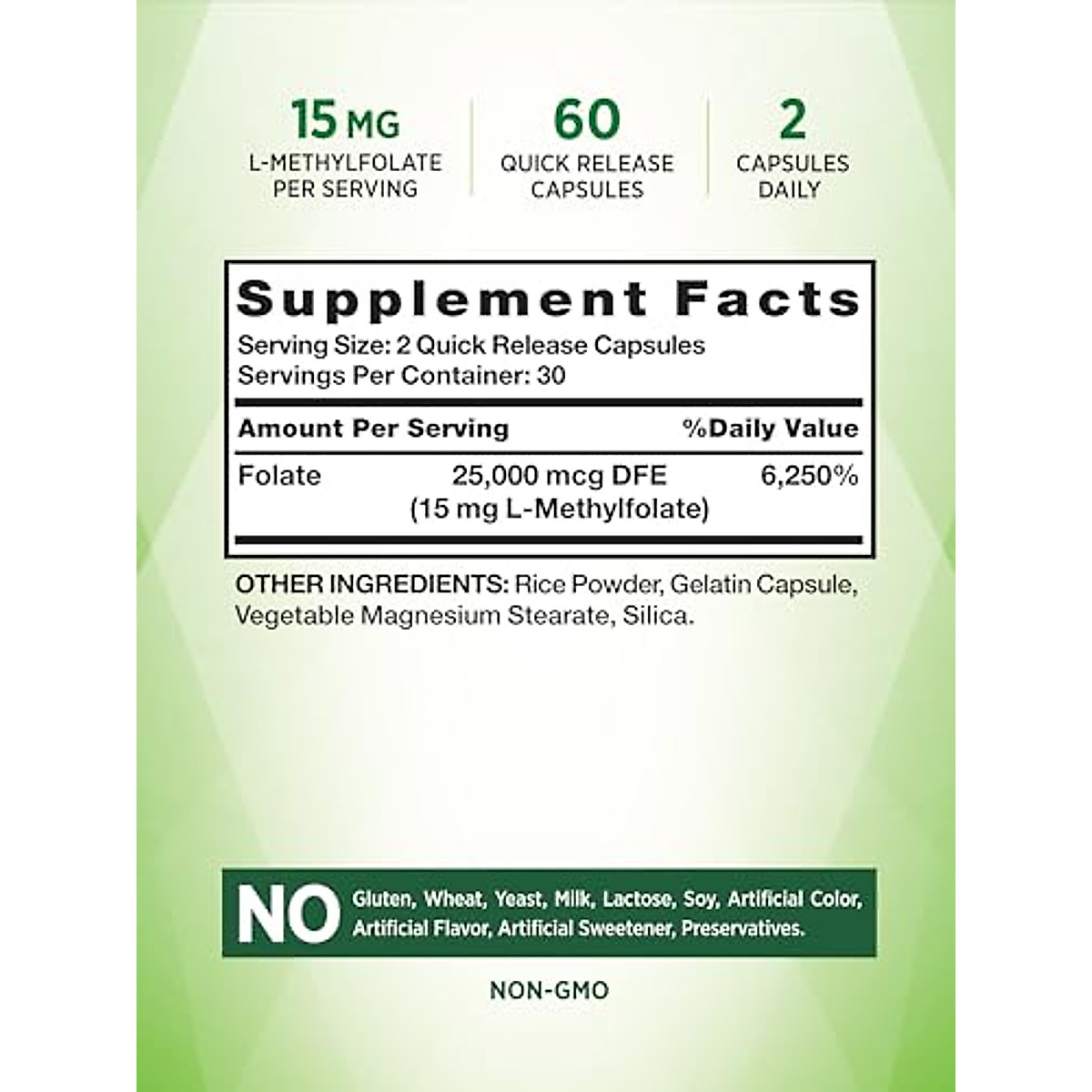 Nature's Truth L Methylfolate 15mg | 60 Capsules | Non-GMO & Gluten Free Supplement | Extra Strength
