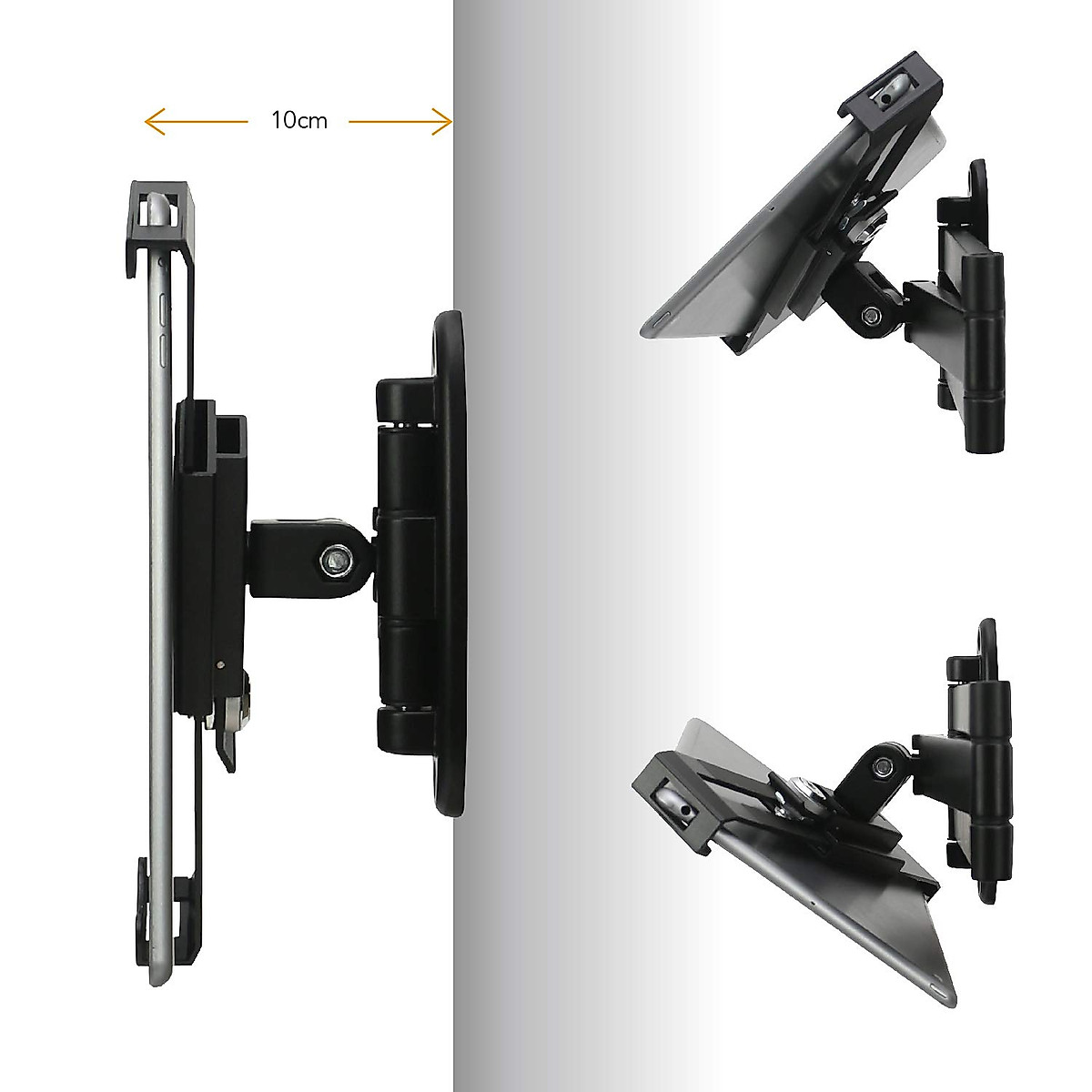 WeSTRUGGLE Tablet Wall Mount, Adjustable Arm Swivel, Anti-Theft Security Lock & Key, Foldable, 360 Rotating, Black