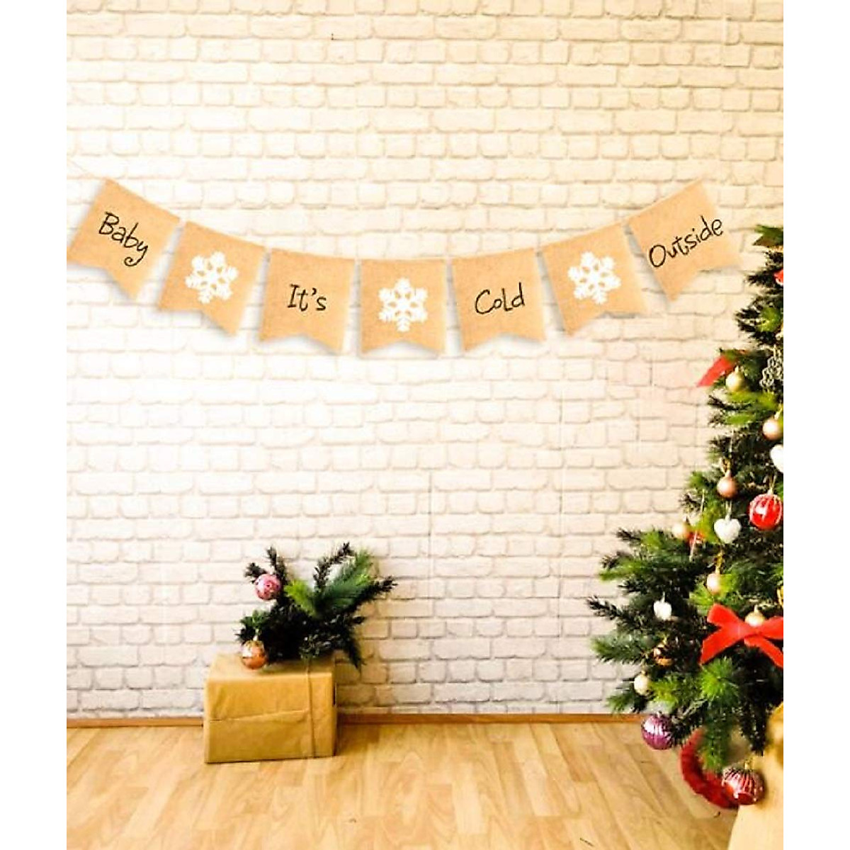 Christmas Banner Baby It's Cold Outside Printed Bunting Banner Christmas Tree Garland Holiday Bunting Home Garden Indoor Outdoor Banner Christmas Home Party Decorations