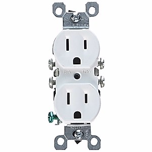 Leviton 12650-W 15 Amp, 125V, Co/ALR Duplex Receptacle, Straight Blade, Residential Grade, Grounding, 10-Pack, White