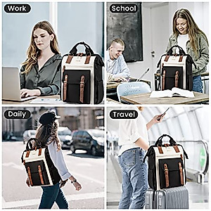 LOVEVOOK Laptop Backpack For Women Work Travel Backpack Purse, Nurse Bag College Backpack, Teacher Doctor Business Laptop Bag, Waterproof Wide Open Computer Back pack, 15.6 Inch, Black-Beige-Brown