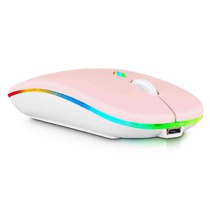 UrbanX 2.4GHz & Bluetooth Mouse, Rechargeable Wireless Mouse for Huawei Mate Xs Bluetooth Wireless Mouse for Laptop/PC/Mac/Computer/Tablet/Android RGB LED Baby Pink